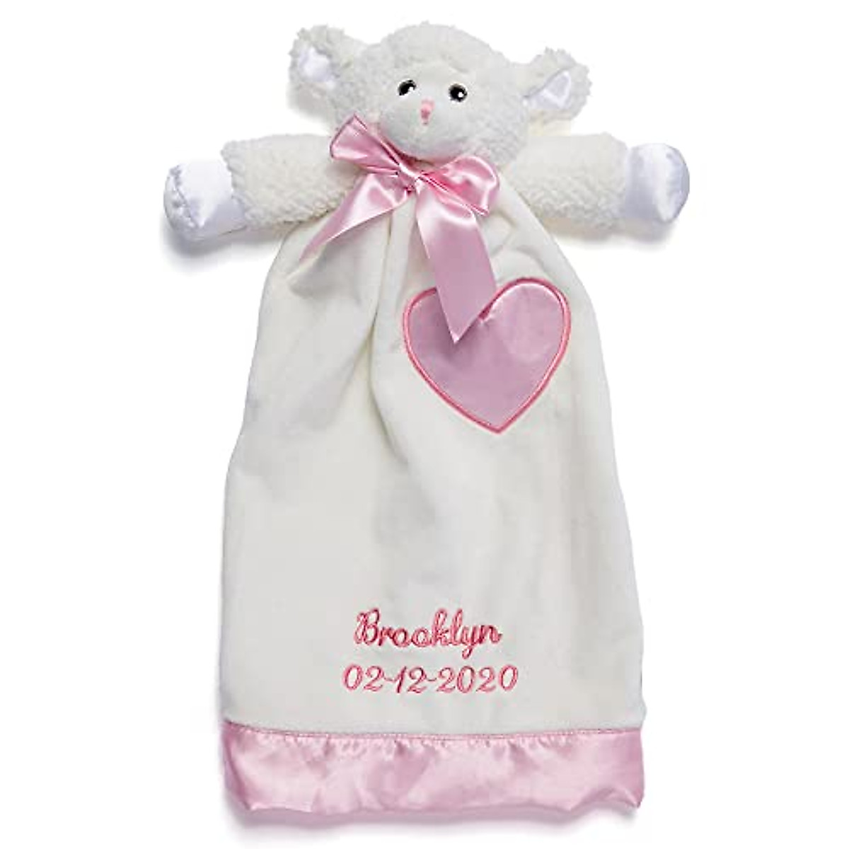 DIBSIES Personalized Baptism Gift - Lovable Lamb Security Blanket Lovie - 15 inch - Pink Embroidery (Pink)