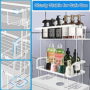 Over The Toilet Storage Shelf,2-Tier Space Saver Bathroom Storage Organizer Shelves,Multifunctional Iron Rack with Toilet Paper Holder & Hanging Hook,No Drilling Wall Mounted Restroom Holder(White)