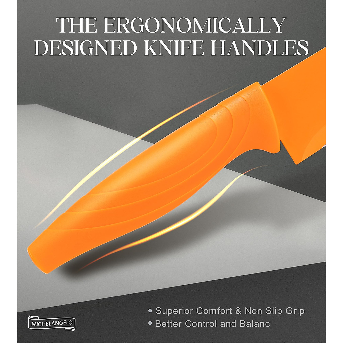 MICHELANGELO Kitchen Knife Set 10 Piece, Rainbow Knife Set for Kitchen, High Carbon Stainless Steel Kitchen Knives Set, Kitchen Knife Set with Covers, Colorful Knife Set- 5 Knives and 5 Knife Covers