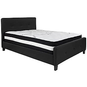 Flash Furniture Tribeca Full Size Tufted Upholstered Platform Bed in Black Fabric with Pocket Spring Mattress
