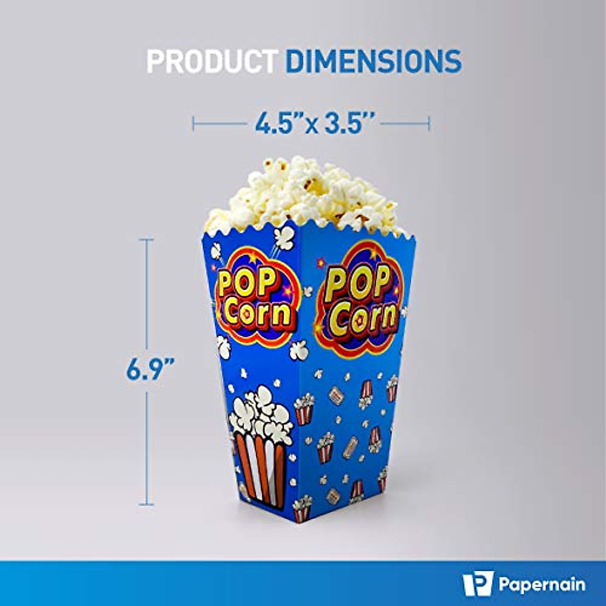 [46 oz, 50-Count, Blue Pop] Papernain Paper Popcorn Boxes, Disposable Buckets