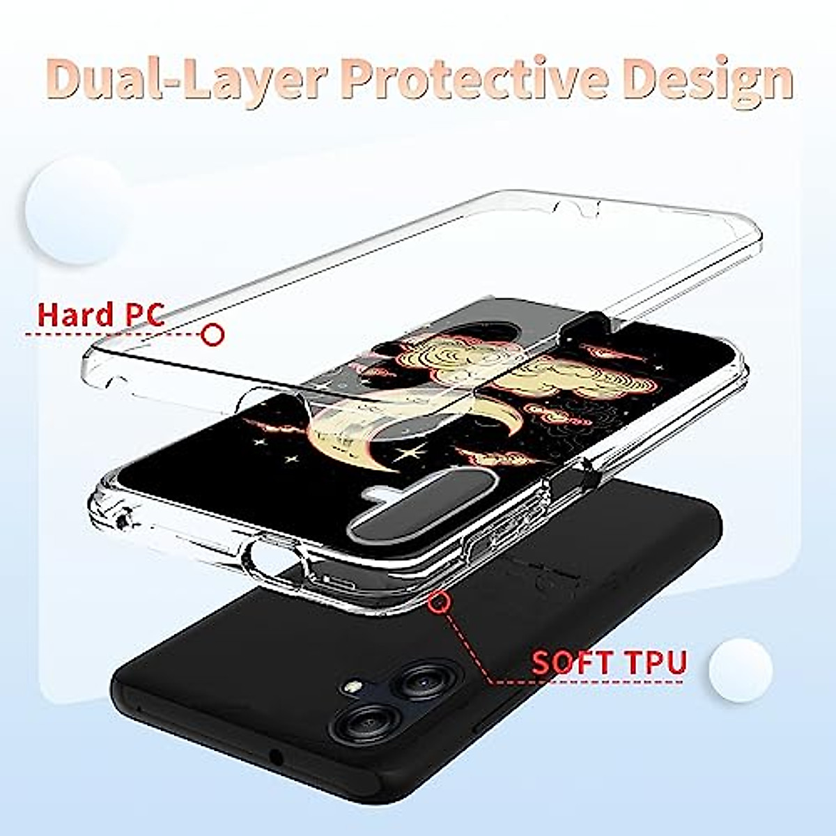 BWEGRHE for Samsung Galaxy A04 4G Clear Case with Moon Cloud Pattern Designed, Transparent Dual Layer Soft TPU Bumper + Hard PC Shockproof Protective Phone Case for Galaxy A04 4G