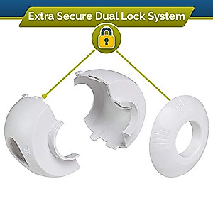 Child Safety Door Knob Cover (4 Pack) Hard-to-Remove Dual-Lock Door Handle Covers Locks for Kids - Reusable Baby Proof - Installs Easily, No Tools Needed