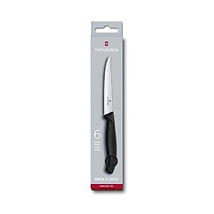 Victorinox 6.7233.6 Swiss Classic Steak Knife Set Ideal for Slicing a Wide Variety of Steak Cuts Serrated Blade in Black, Set of 6