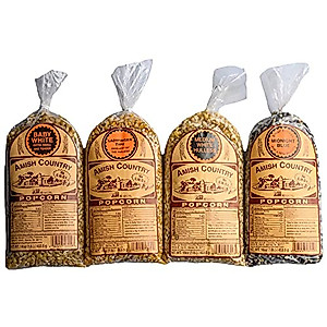 Amish Country Popcorn | 4-1 lb Bags | Variety Pack | 1 lb Baby White -1 lb Medium White - 1 lb Ladyfinger and 1 lb Midnight Blue Popcorn Kernels | Old Fashioned, Non-GMO and Gluten Free (4-1 lb Bags)