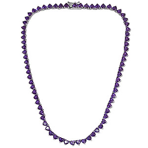 GemStar USA Necklaces for Valentines Day Sterling Silver African Amethyst Heart Tennis Necklace for WomenBridesmaids, 16 Inches