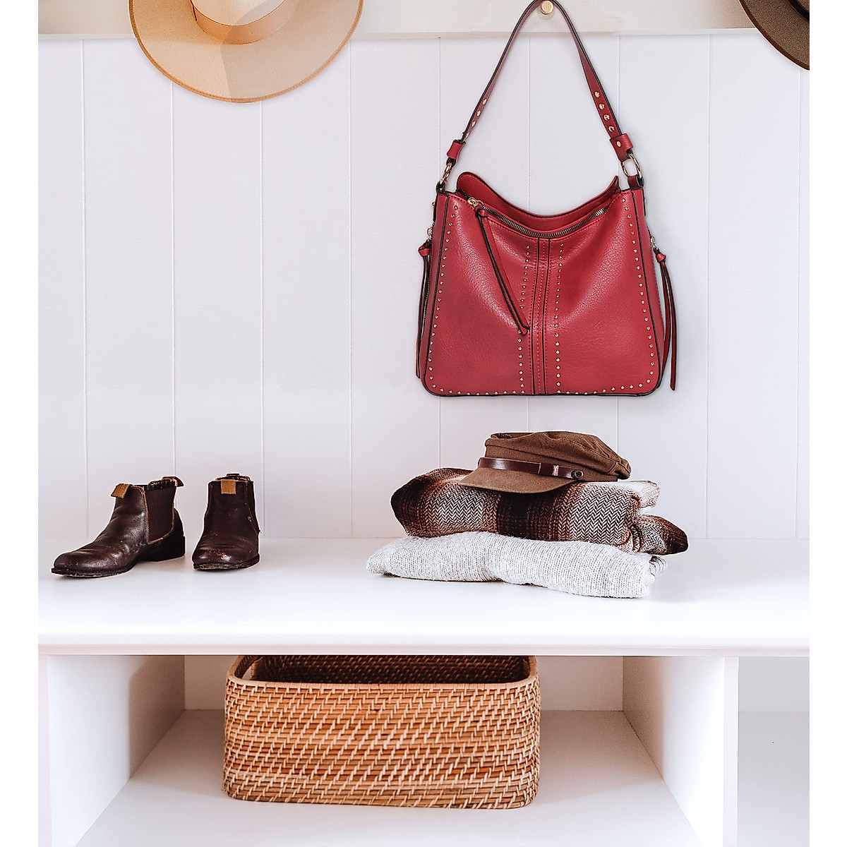 Montana West Tote Bag for Women Hobo Purses Leather Handbags Satchel Bags Red MWC-1001S-3RD