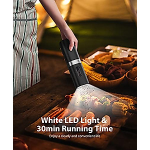 Electric Salt and Pepper Grinder Set, COSYAIREY 𝟮𝟬𝟮𝟯 𝙉𝙚𝙬 Rechargeable Salt and Pepper Mill with Charging Base, White LED Light, One Hand Automatic Operation, Adjustable Coarseness, Black, 2Pack