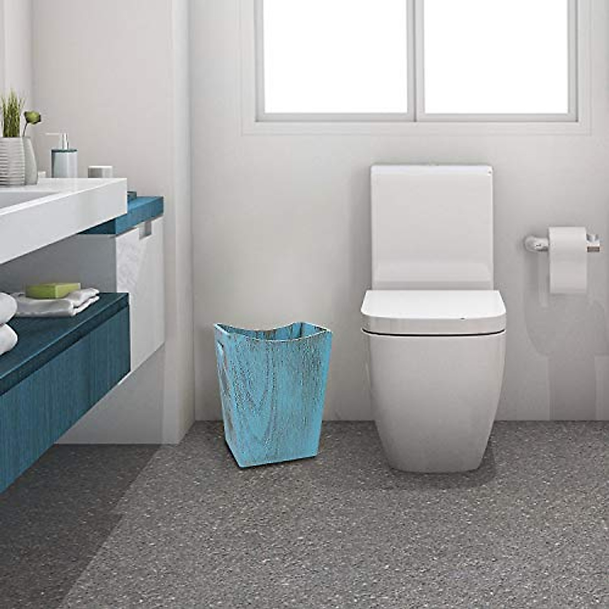 Honest Wood Trash Can,Rustic Farmhouse Style Wastebasket Bin with Handle for Living Room,Bedroom,Bathroom,Kitchen,Office(Blue)