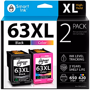 Smart Ink Remanufactured Ink Cartridge Replacement for HP 63XL 63 XL (Black & Color 2 Combo Pack) use with Deskjet 1110 1112 2130 3630 3632 Envy 4510 4516 4520 4522 4525 Officejet 3830 4650 4655 5220