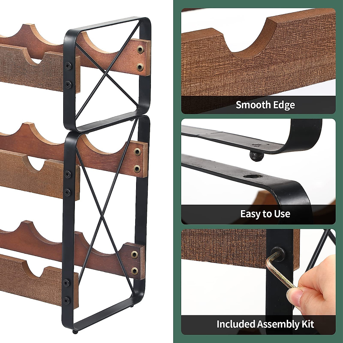 Timberer Tabletop Wine Racks Countertop,3 Tier Wood Wine Bottle Holder Stand,12 Bottles Wine Storage Organizer, Rustic Small Wine Rack for Cabinet, Kitchen, Bar, Cellar