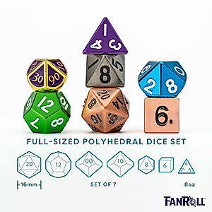 FanRoll by Metallic Dice Games Misfit Metals, Bag of DND Dice, Role Playing Game Dice Accessories for Dungeons and Dragons