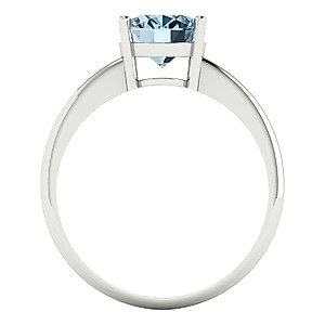 Clara Pucci 2.0 ct Oval Cut Solitaire Natural Aquamarine Engagement Wedding Bridal Promise Anniversary Ring 18K White Gold Size 6.75