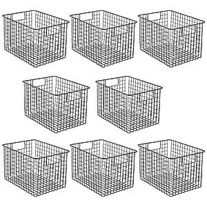 mDesign Metal Wire Food Storage Basket Organizer with Handles for Organizing Kitchen Cabinets, Pantry Shelf, Bathroom, Laundry Room, Closets, Garage - Concerto Collection - 8 Pack - Graphite Gray