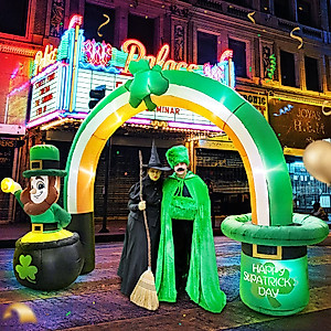 KOOY 12FT Giant St Patricks Day Inflatables Outdoor Decorations,Leprechaun Inflatable Blow Up Lucky Shamrocks Rainbow Arch,St Patricks Day Blow up Decorations with LED Light St Patricks Day Decoration