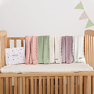 Pinuotu Knitted Baby Blanket for Boys & Girls, 100% Cotton Receiving Swaddle Crib Stroller Blanket for Shower Gift Registry for Newborns, Infants, Toddlers40 x31(Oatmeal Fleck)