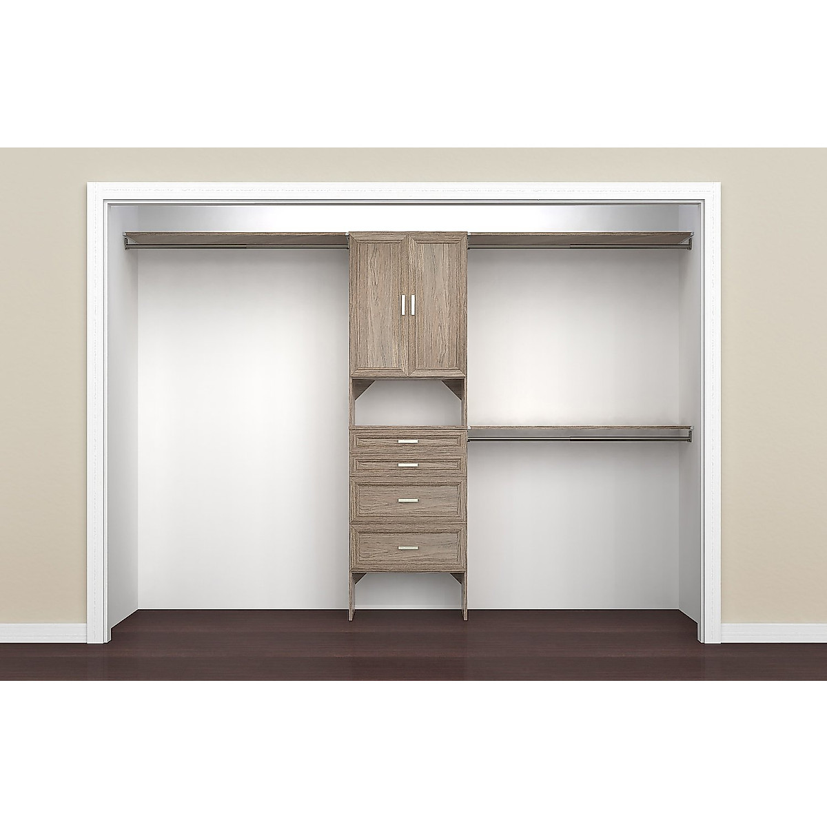 ClosetMaid SuiteSymphony Closet Organizer with Shelves, 2 Doors, 4 Drawers, 25-Inch-Natural Gray
