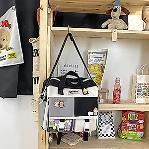 Kawaii Backpack Cute Tote Bag with Accessories Pins for Women Aesthetic Crossbody Shoulder Bag Casual Handbag(Black-64, One Size)