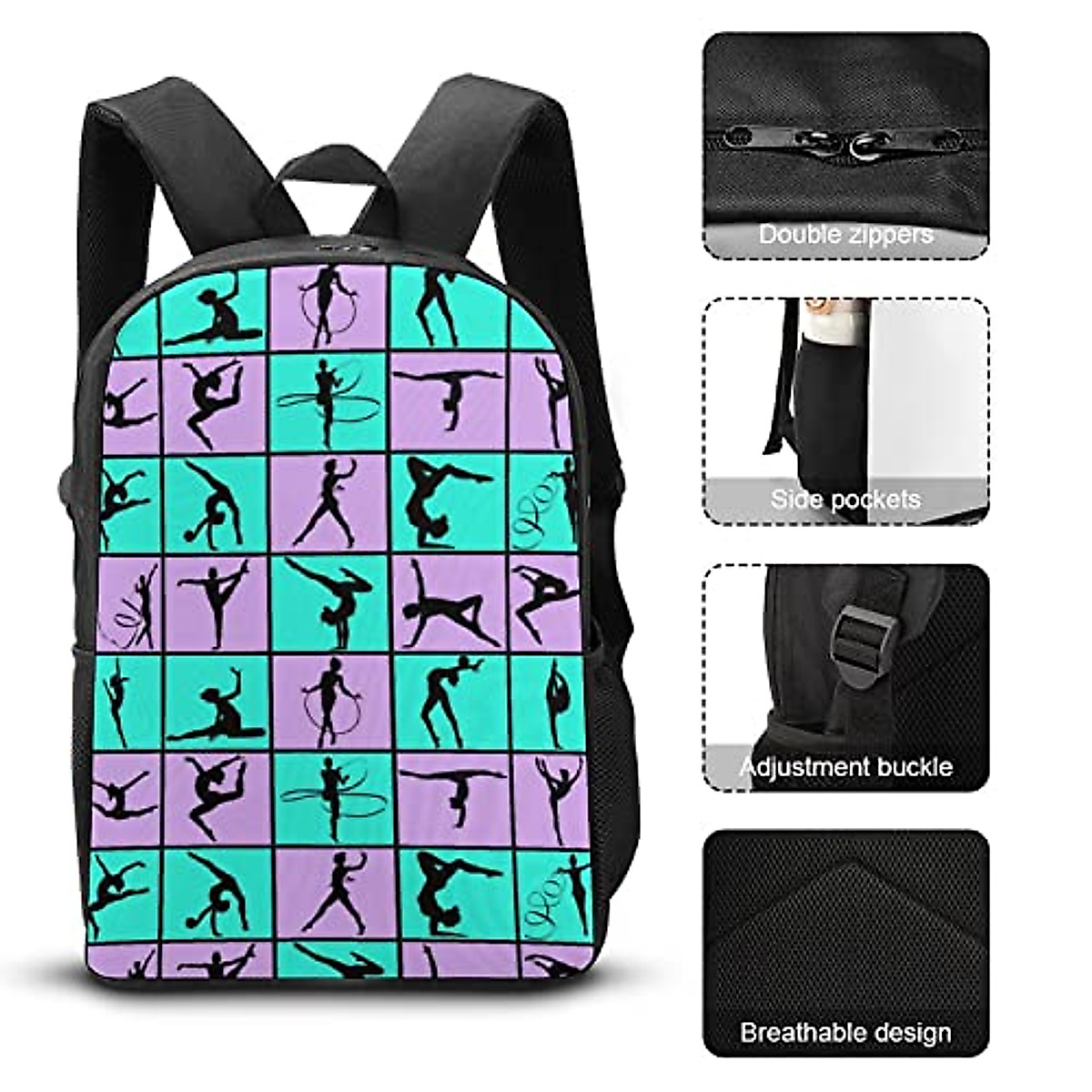 Gymnastics Lovers Backpack for Books Pencil Box Laptop - Adjustable Gymnast Print Backpack Travel Daypack Gift
