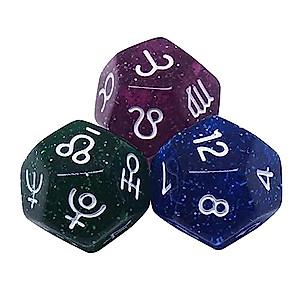 Esquirla 3X Acrylic Polyhedral Dice, D12 Constellation Dice, Collectibles Astrology Signs Dice, for Family Gathering Party Astro Divination Gaming Accessory, Style B