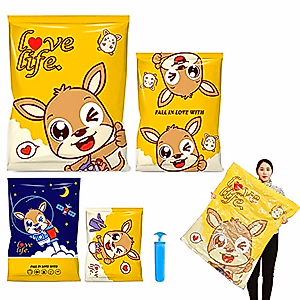 Vacuum Storage Bags 5 Pack Space Saver Sealer Compression Bags with Travel Hand Pump for Blankets, Comforters, Pillows, Clothes Storage