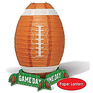 Beistle 2 Piece Football Paper Lanterns Table Centerpiece Decorations – Sports Theme Game Day Party Supplies, 11", Green/White/Brown