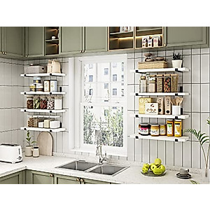 YGEOMER Floating Shelves, White Shelves, Set of 8, Rustic Wall Shelves, Wood Floating Shelf for Bedroom, Living Room, Book and Bathroom