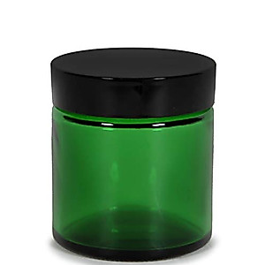 Vivaplex, 12, Green, 4 oz, Round Glass Jars, with Inner Liners and black Lids