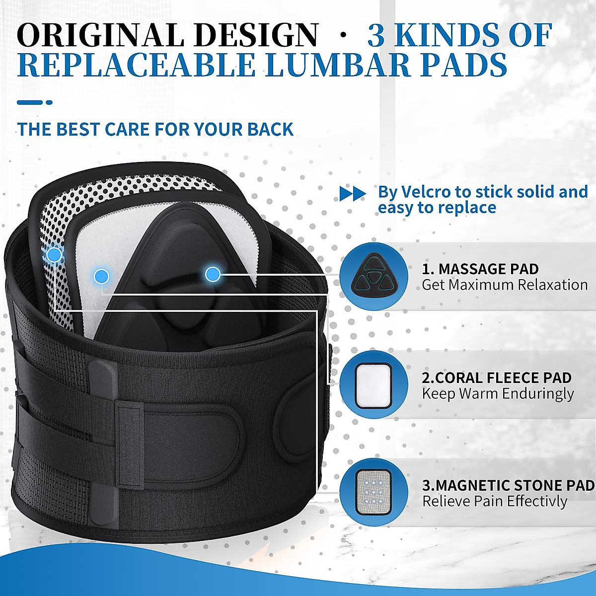 ZEAMO Back Brace for Men and Women Lower Back Pain Relief, Adjustable Lumbar Support Belt with 3 kinds of replacement lumbar pads, Waist Support for Herniated Disc, Sciatica, Scoliosis