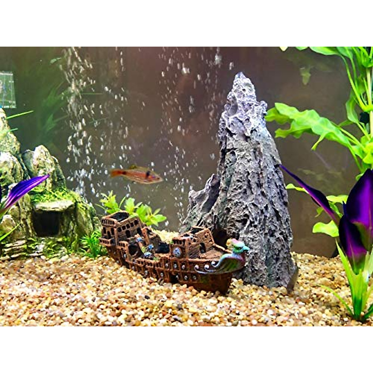SLOCME Aquarium Pirate Ship Decorations Fish Tank Ornaments - Resin Material Shipwreck Decorations, Eco-Friendly for Freshwater Saltwater Aquarium Sunken Ship Accessories