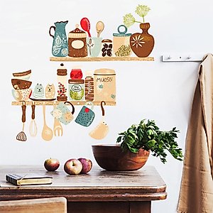 Uonlytech Window Decals 2pcs Cartoon Kitchen Quotes Wall Decal Cooking Utensils Wall Art for Kitchen Dining Room Fridge Restaurant Decor