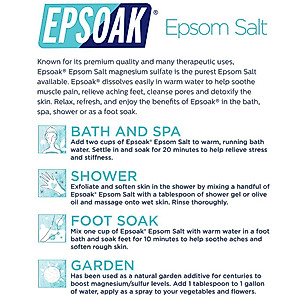 Epsoak Epsom Salt 2 lb. Magnesium Sulfate USP. (Qty. 1 x 2lb. Bags) Resealable Epsom Salt Bulk Bags Unscented, Made in The USA, Cruelty-Free Certified