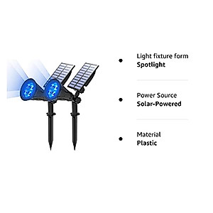 T-SUN Blue Solar Spot Lights Outdoor, LED Solar Landscape Spotlights Waterproof Auto Turn ON/Off Solar Lights Adjustable Solar Garde Lights for Tree, Patio, Yard, Driveway, Pool Area(Blue-2 Pack)