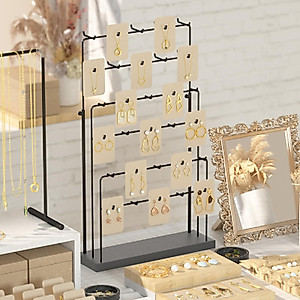 Lolalet Jewelry Display Stands for Selling, 30 Hooks Earring Holder Rack with Wood Base, 6 Tiers Necklace Display Stand, Jewellery Displays for Vendors Craft Shows Keychains -Black