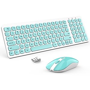 SOOOO Wireless Keyboard and Mouse Combo, Ultra Thin Quiet Portable Wireless Keyboard and 2.4GHz Wireless Mouse with Nano USB Receiver for Windows Laptop PC Notebook (White(Blue Keys))