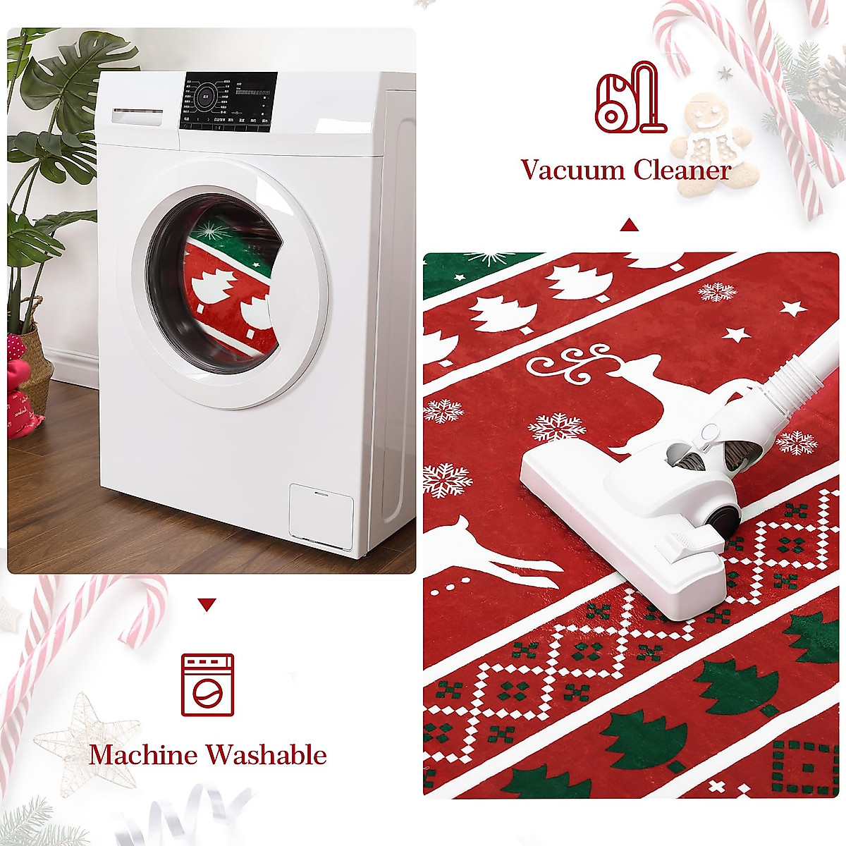 RUGSREAL Christmas Area Rug 2x3 Winter Christmas Tree and Snowflake Area Rug for Entryway Christmas Doormat Non-Slip Rug Washable Floor Cover for Living Room Bedroom, Red, 2x3 Feet