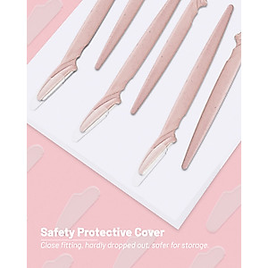 Eyebrow Razor for Women, 12 Pcs Dermaplaning Tool for Face Professional, Face Razor for Women Facial Hair Remover (Wheat Pink)