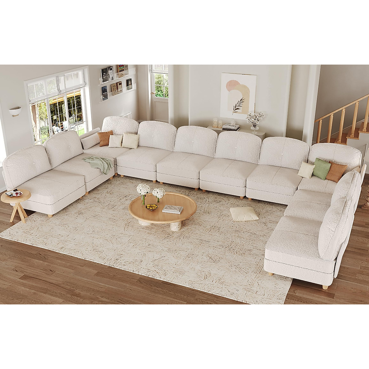 LLappuil Oversized Sectional Couch with Storage, Extra Large U Shaped Sofa Set with Reversible Chaise,113.5 Inch Width, 10 Seat Modular Sofa Sectional for Living Room, Off White, Teddy Velvet