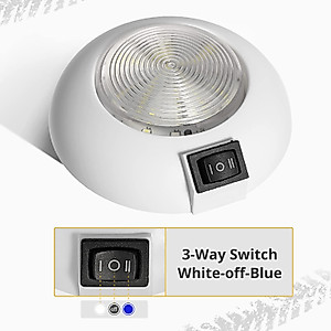 Partsam 1Pc 4 Inch Round LED Utility Dome Light Surface Mount for Home Truck RV Trailer Boat Aircraft Interior Light, 4" High Power White & Blue LED Downlight, 3-Way rocker switch(White/Off/Blue)