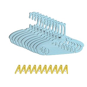Truelux 10 Pack Baby Hangers for Nursery Closet with 10 Multiple Clips(Blue),Non-Slip Extendable Kids Hangers for Infant Toddler,Space Saving Plastic Childrens Clothes Hangers for Boy Girl