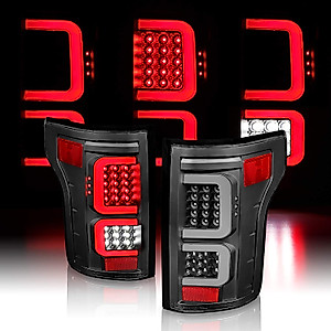 AmeriLite [Full LED C-Type Light Bar Black Taillights Assembly Pair for 2015-2017 Ford F150 - Passenger and Driver Side