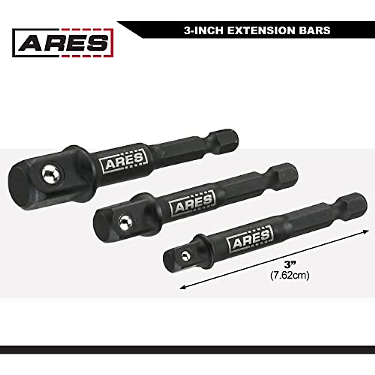 ARES 28000 - Impact 3-Inch Extension and Socket Adapter Set - Includes 3-Inch Extensions in 1/4-Inch Drive, 3/8-Inch Drive, and 1/2-Inch Drive, 2 Adapters, and 2 Reducers