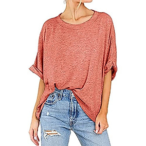 DASAYO Women Plus Size Tshirts Tops Crew Neck Solid Half Sleeve Shirt Tunic Comfy Casual Summer Plain Loose Blouse T Shirts