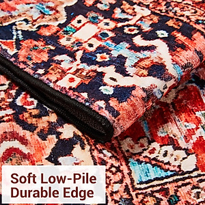 Hecceon Large Area Rugs, Vintage Boho Rugs Soft Fluffy Low Pile Floor Carpet, Foldable Non Slip Machine Washable Rug, Brick Red, 8'x10'