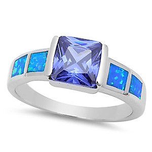 Oxford Diamond Co Sterling Silver Bar Setting Simulated Tanzanite Ring With Lab Created Blue Opals (5)