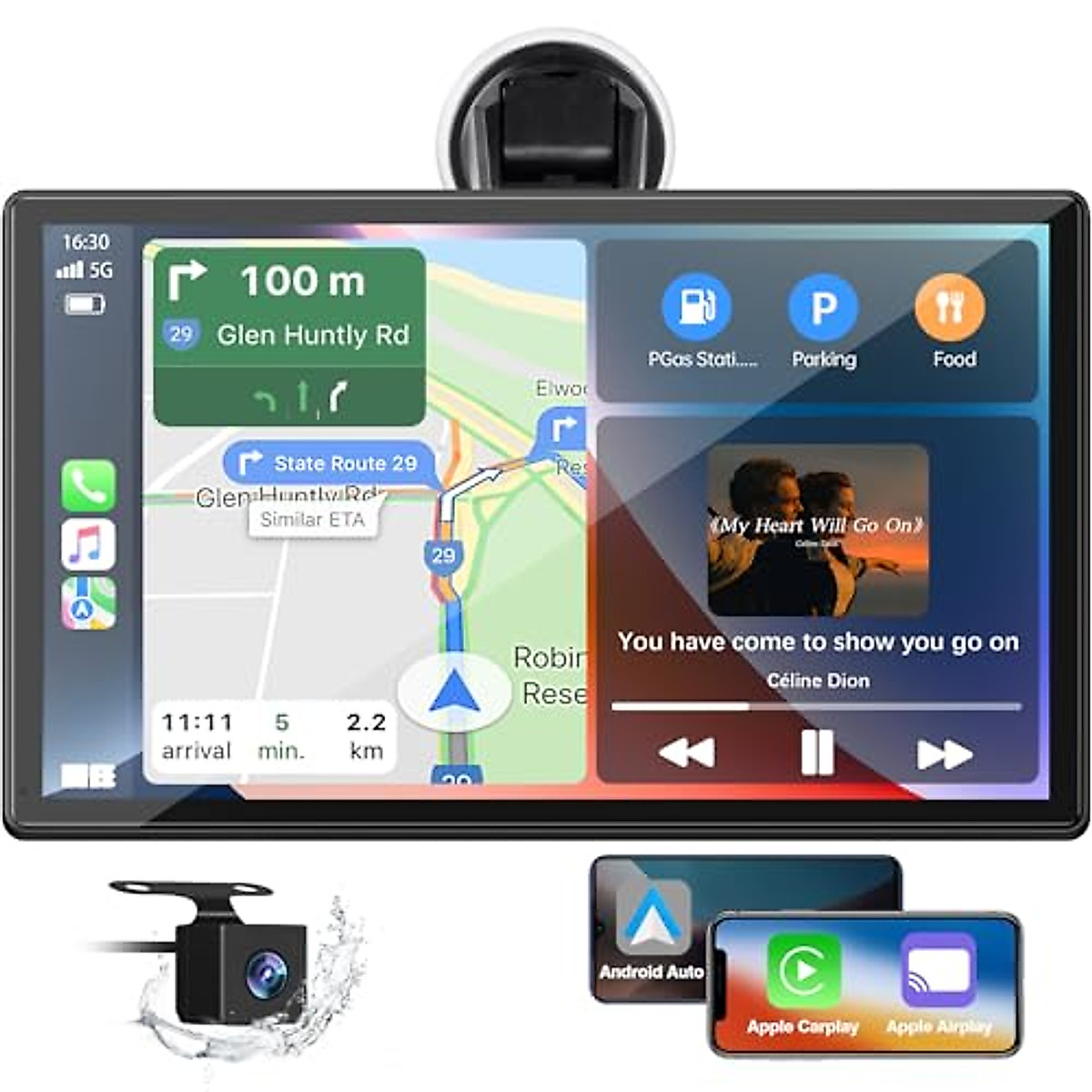 9-Inch Wireless Car Stereo with Carplay, Backup Camera, GPS Navigation, Android Auto - by LAMTTO