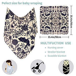 Belinyo Bats and Flower Baby Swaddle Blankets Nursing Cover Infant Receiving Blankets for Crib, Stroller, Travel 36x 36inch