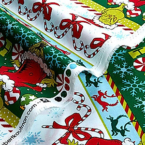 Kaufman How The Grinch Stole Christmas Stripes White Quilt Fabric By The Yard