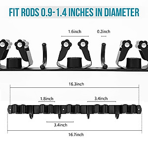COOKCUTE Broom Holder Wall Mount, 5 Slots 4 Hooks Black Stainless Steel Broom Organizer Wall Mount Mop and Broom Holder Wall Mounted Heavy Duty, Broom Hanger Self Adhesive, Mop Holder Garage Shelving