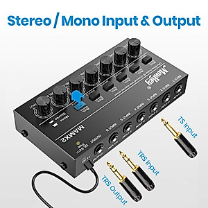 Moukey Audio Mixer Line Mixer, DC 5V, 6-Stereo Ultra, Low-Noise 6-Channel for Sub-Mixing, for Small Clubs or Bars, As Guitars, Bass, Keyboards Mixer, 2021 New Version-MAMX2
